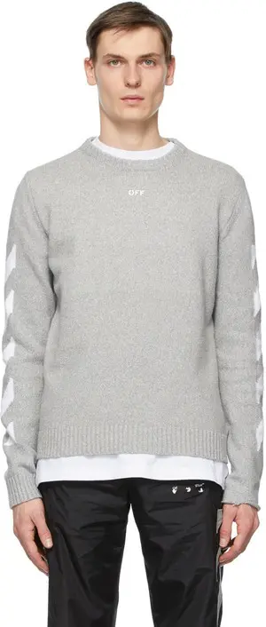 Off-White Grey & White Knit Logo Sweater In High Rise White - 35